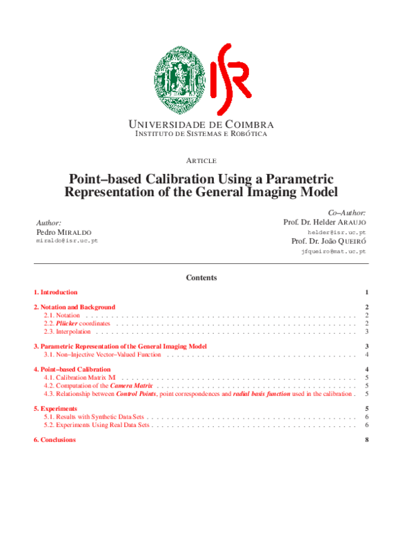 (PDF) Point-based calibration using a parametric representation of the general imaging model ...