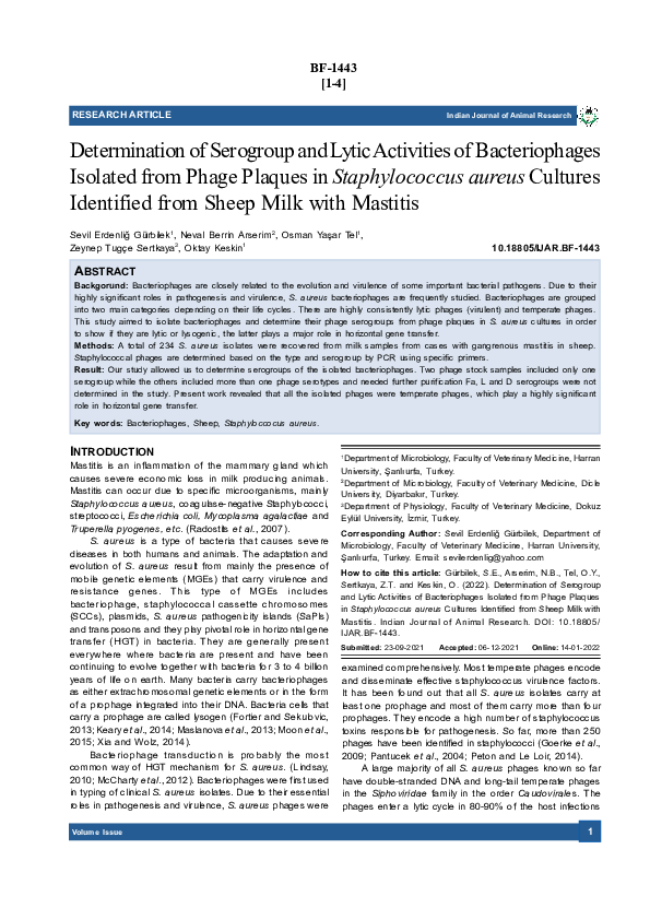 Pdf Determination Of Serogroup And Lytic Activities Of Bacteriophages Isolated From Phage