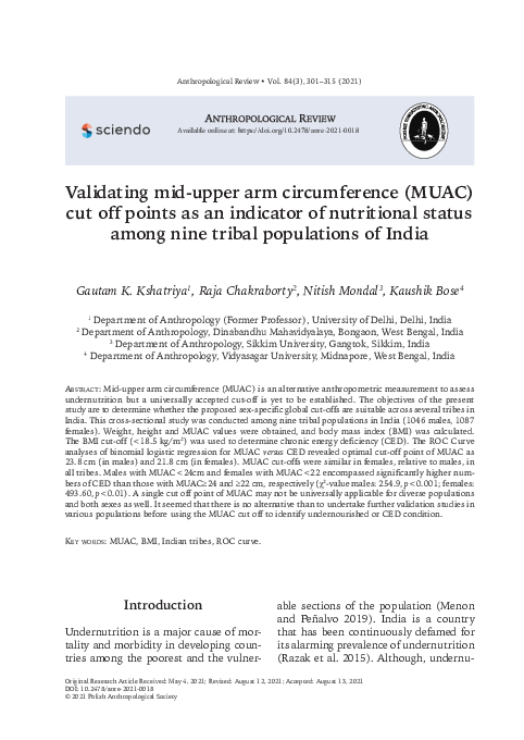 (PDF) Validating mid-upper arm circumference (MUAC) cut off points as ...