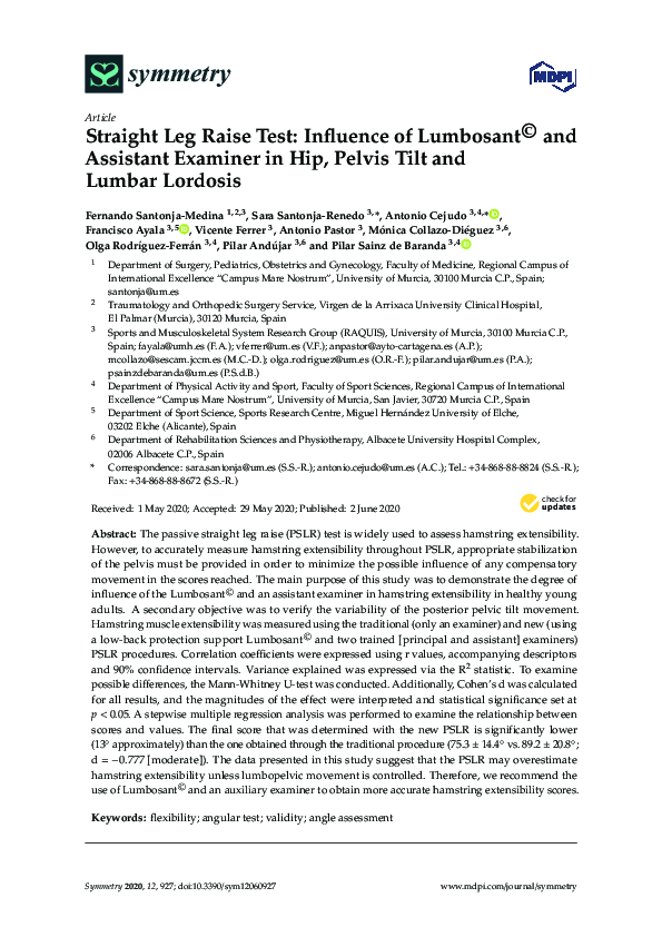 (PDF) Straight Leg Raise Test: Influence of Lumbosant© and Assistant ...