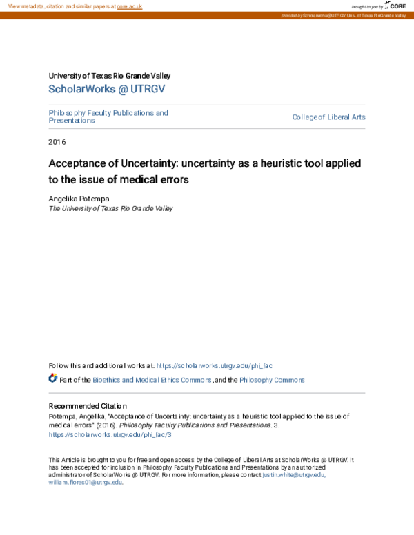 (PDF) Acceptance of Uncertainty: uncertainty as a heuristic tool ...