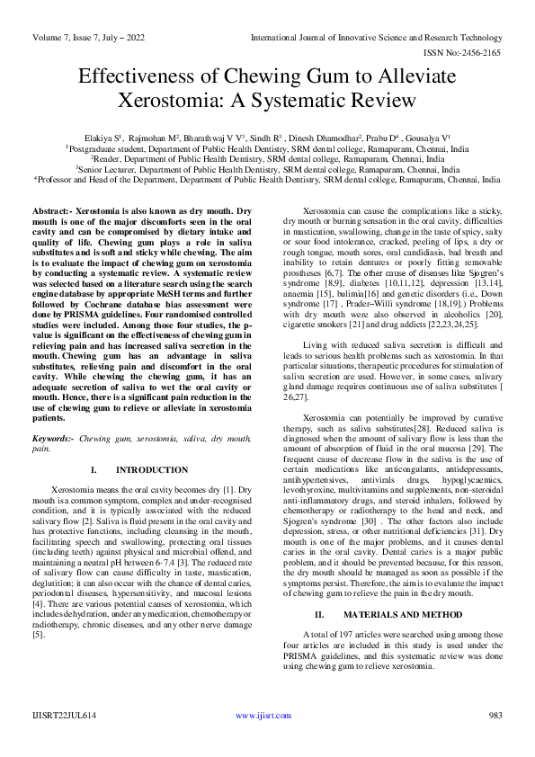 (PDF) Effectiveness of Chewing Gum to Alleviate Xerostomia: A Systematic Review