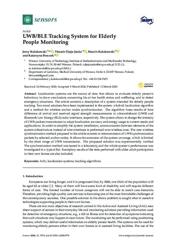 (PDF) Hybrid UWB/BLE System for Elderly Tracking and Monitoring