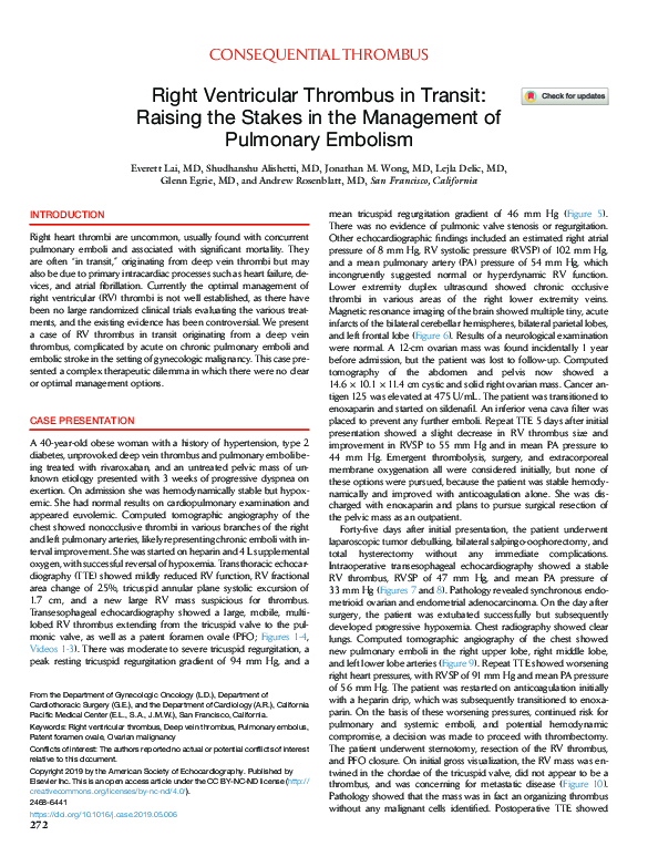 (PDF) Right Ventricular Thrombus in Transit: Raising the Stakes in the ...