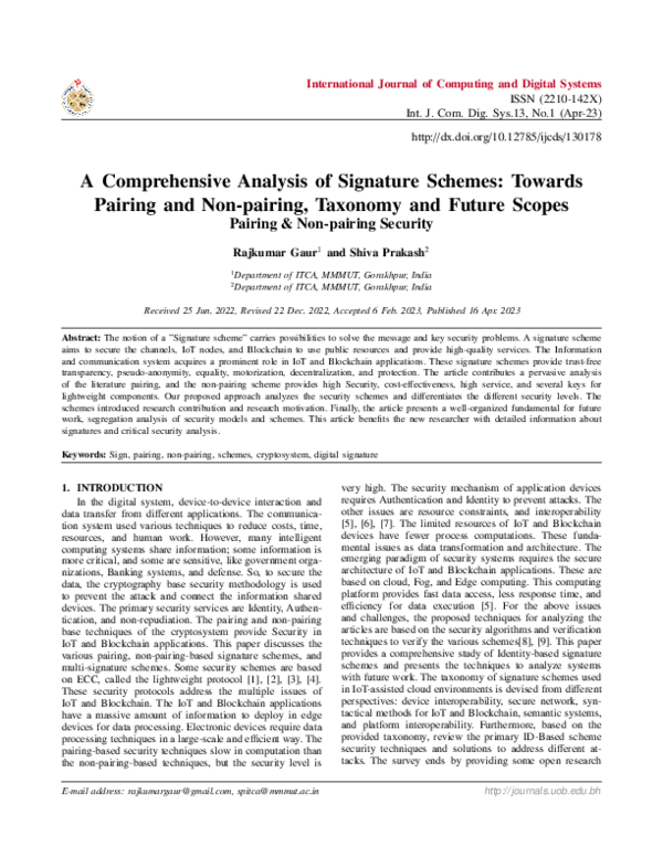 (PDF) A Comprehensive Analysis of Signature Schemes: Towards Pairing ...