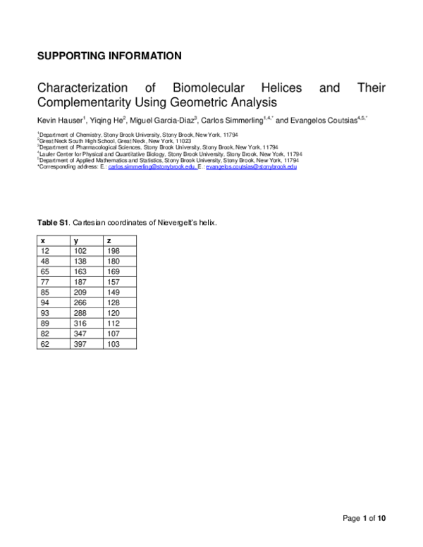 (PDF) Characterization of Biomolecular Helices and Their Complementarity Using Geometric ...