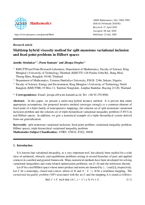 Pdf Multistep Hybrid Viscosity Method For Split Monotone Variational Inclusion And Fixed Point