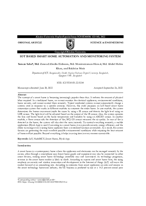 (PDF) Iot Based Smart Home Automation and Monitoring System