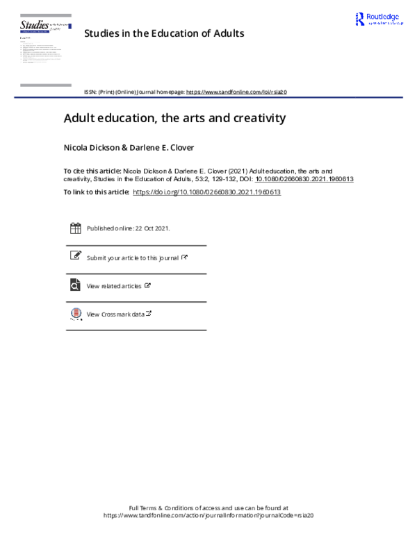 (PDF) Adult education, the arts and creativity