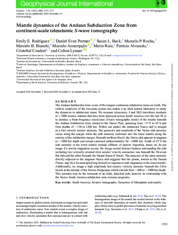 (PDF) Mantle dynamics of the Andean Subduction Zone from continent ...
