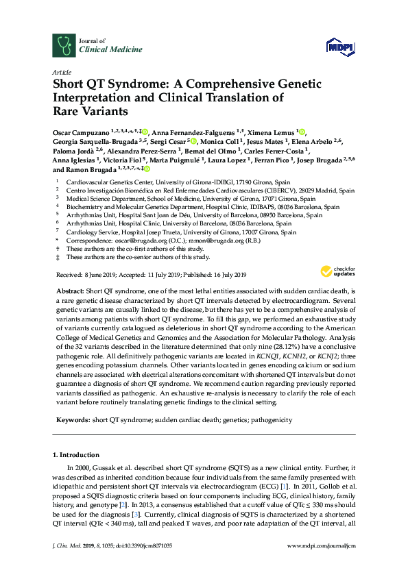 (PDF) Short QT Syndrome: A Comprehensive Genetic Interpretation and ...