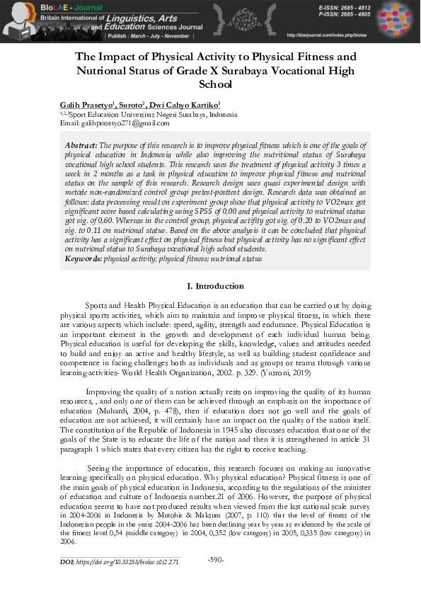 (PDF) The Impact of Physical Activity to Physical Fitness and Nutrional ...