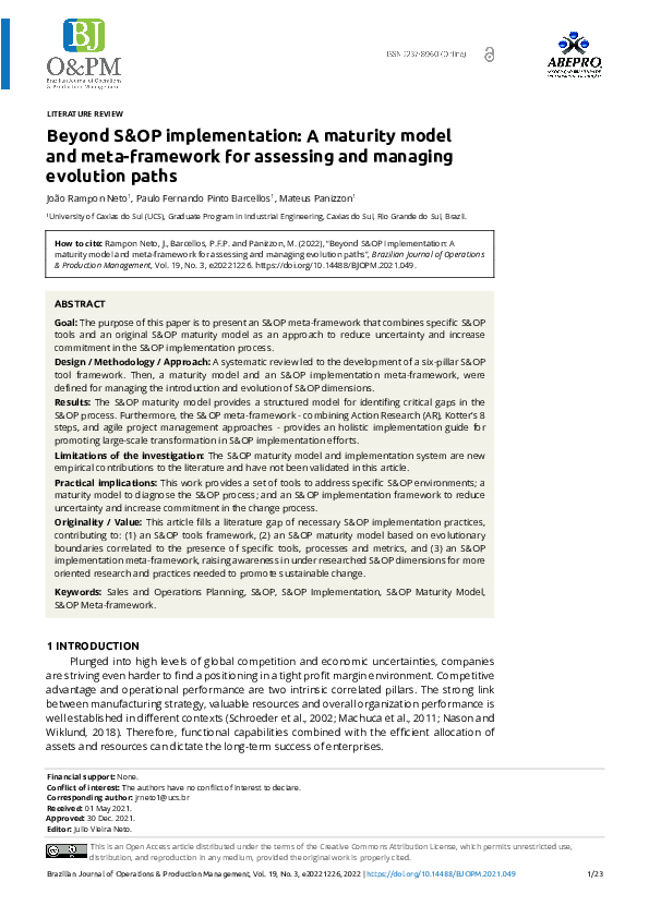(PDF) Beyond S&OP Implementation: A maturity model and meta-framework ...