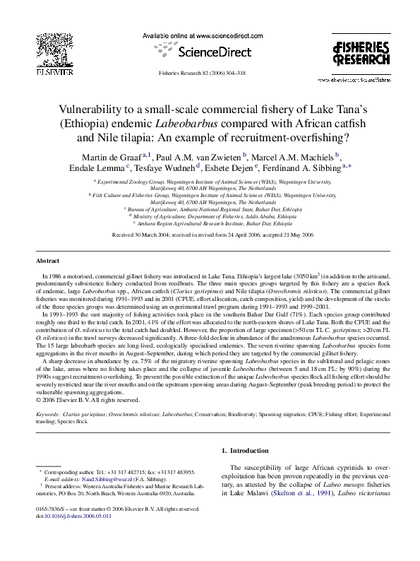 Vulnerability to a small-scale commercial fishery of Lake Tana's ...