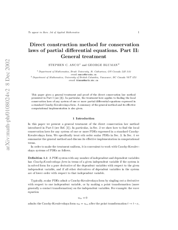 Pdf Direct Construction Method For Conservation Laws Of Partial Differential Equations Part Ii