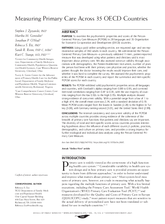 (PDF) Measuring Primary Care Across 35 OECD Countries