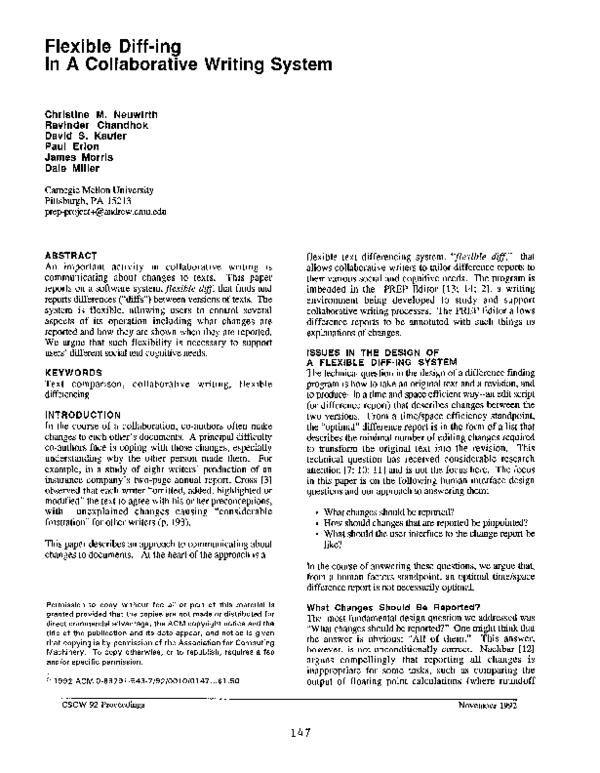 (PDF) Flexible Diff-ing in a collaborative writing system