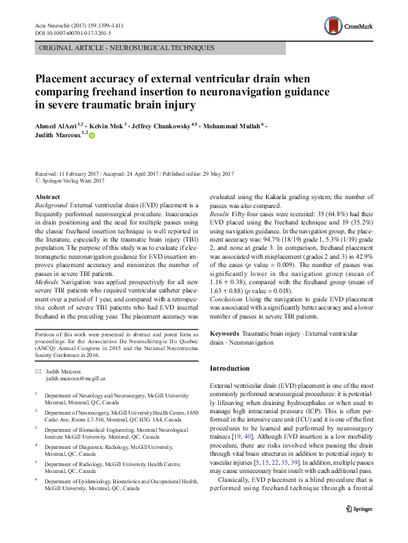 (PDF) Placement accuracy of external ventricular drain when comparing ...