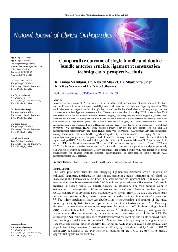 (PDF) Comparative outcome of single bundle and double bundle anterior ...