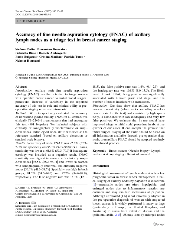 (PDF) Accuracy of fine needle aspiration cytology (FNAC) of axillary ...