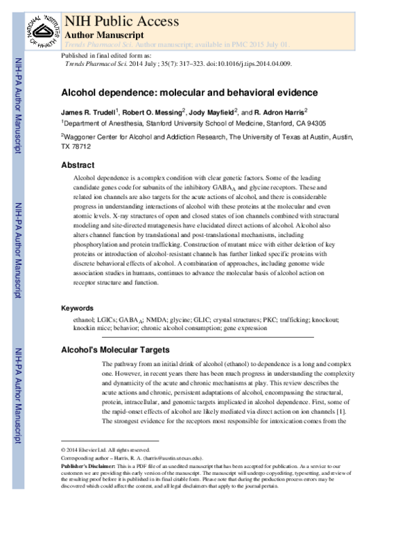 (PDF) Alcohol dependence: molecular and behavioral evidence | Selena ...