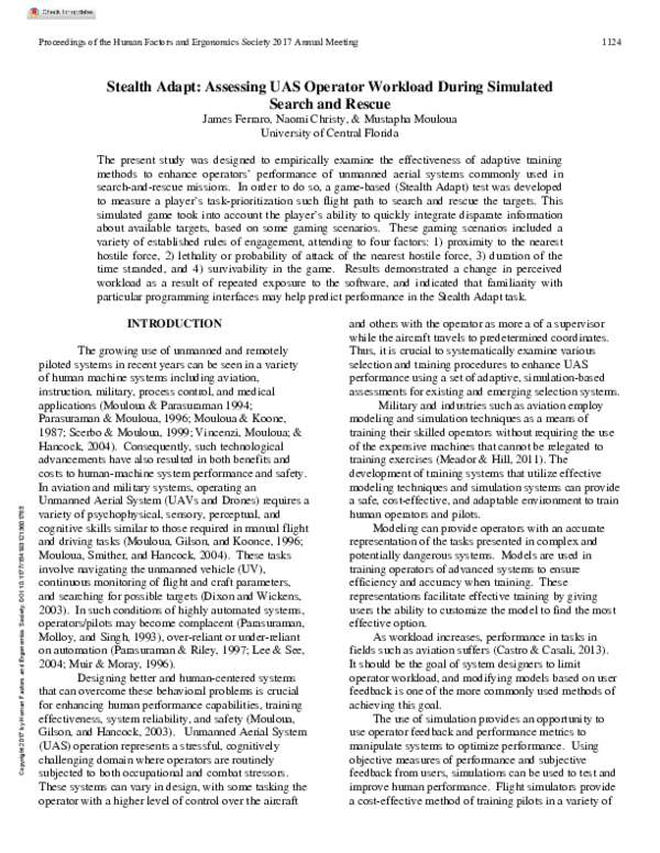 (PDF) Stealth Adapt: Assessing UAS Operator Workload During Simulated ...