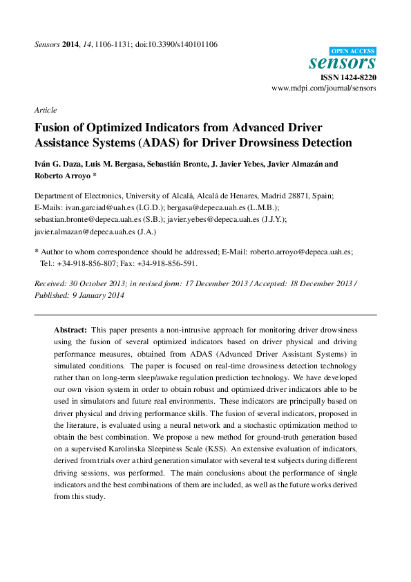 (PDF) Fusion of Optimized Indicators from Advanced Driver Assistance ...
