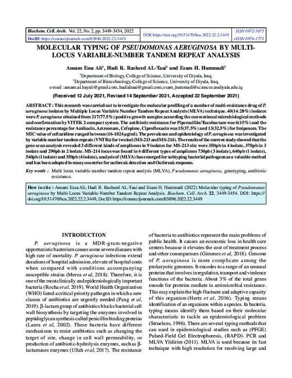 (PDF) Molecular typing of Pseudomonas aeruginosa by Multi-Locus Variable-Number Tandem Repeat ...