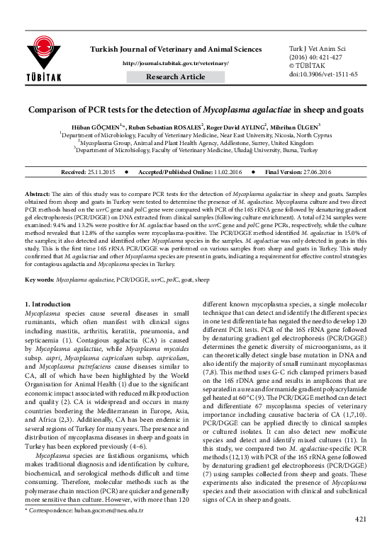 (PDF) Comparison of PCR tests for the detection of Mycoplasma ...