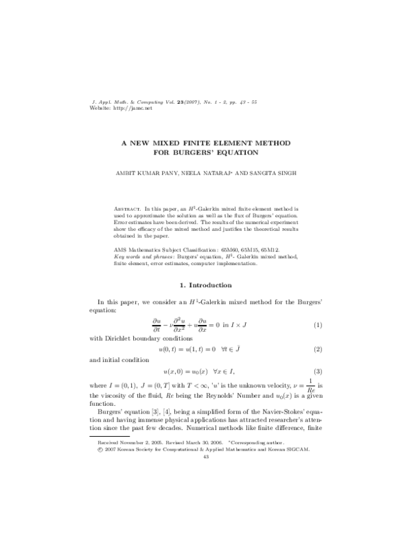 (PDF) A new mixed finite element method for Burgers’ equation