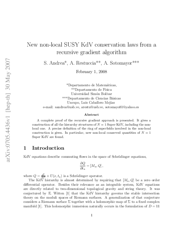 (PDF) New non-local SUSY KdV conservation laws from a recursive gradient algorithm