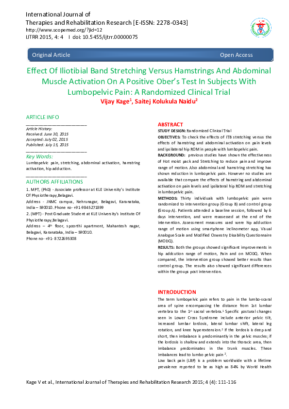 (PDF) Effect Of Iliotibial Band Stretching Versus Hamstrings And ...