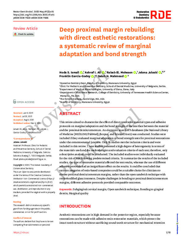 (PDF) Deep proximal margin rebuilding with direct esthetic restorations ...