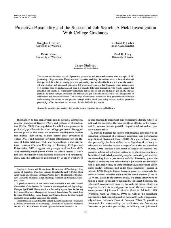 (PDF) Proactive personality and the successful job search: A field ...