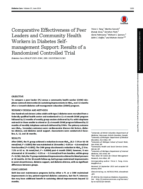 Pdf Comparative Effectiveness Of Peer Leaders And Community Health