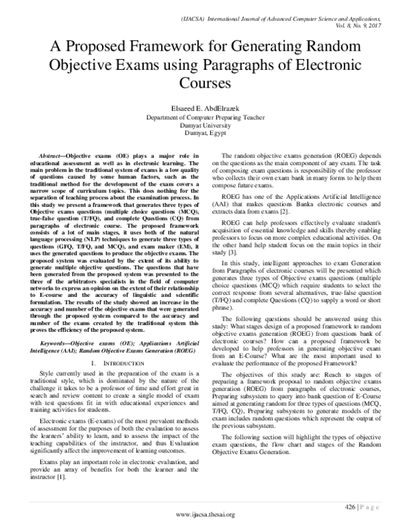 (PDF) A Proposed Framework for Generating Random Objective Exams using ...