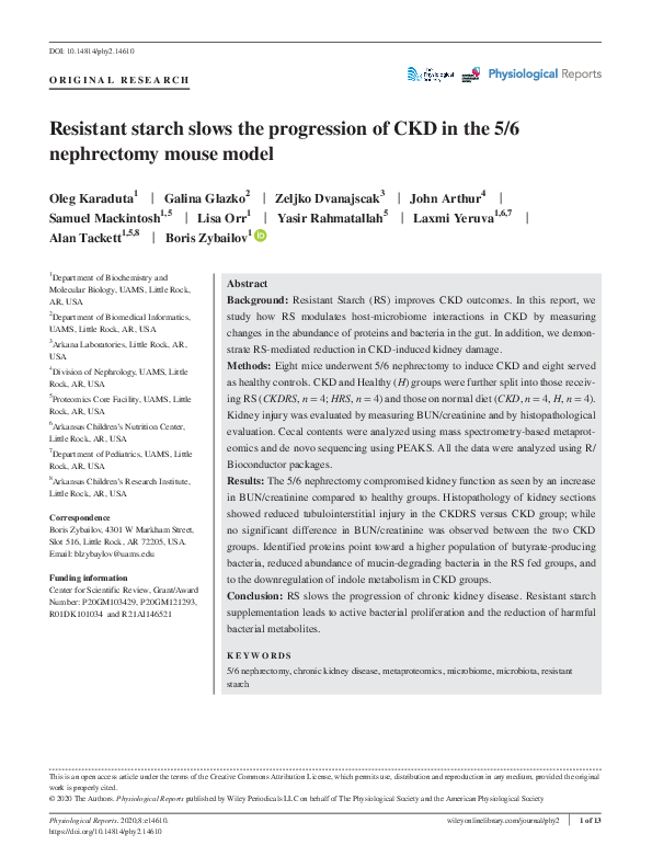 (PDF) Resistant starch slows the progression of CKD in the 5/6 ...
