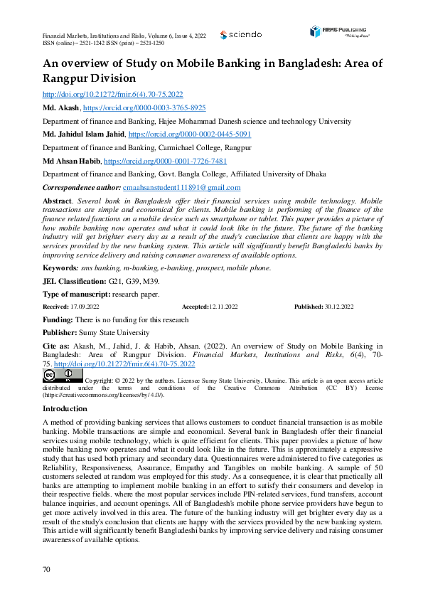 (PDF) An overview of Study on Mobile Banking in Bangladesh: Area of ...