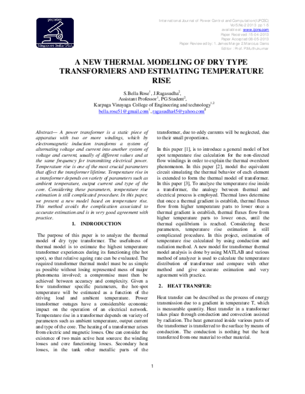 (PDF) A New Thermal Modeling of Dry Type Transformers and Estimating Temperature Rise