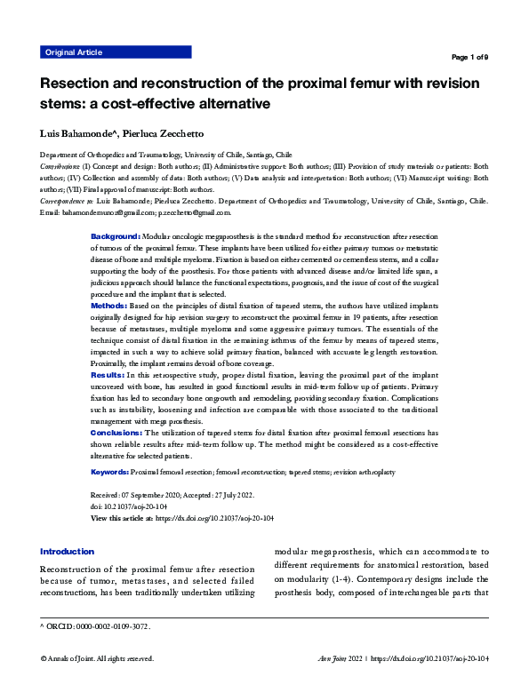 (PDF) Resection and reconstruction of the proximal femur with revision ...