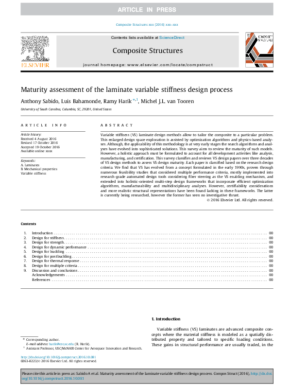 (PDF) Maturity assessment of the laminate variable stiffness design process | Luis Bahamonde ...