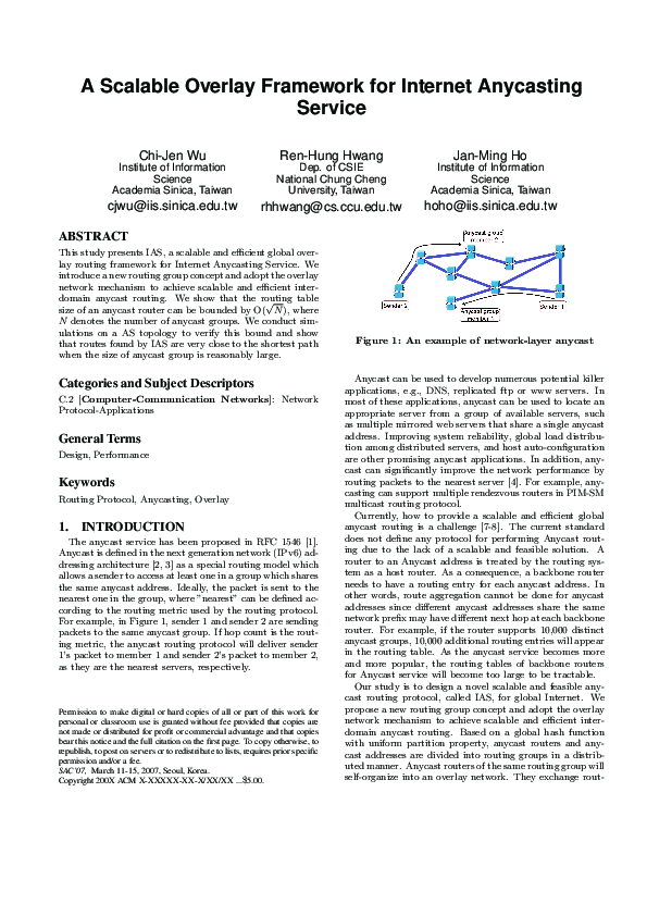 (PDF) A scalable overlay framework for internet anycasting service