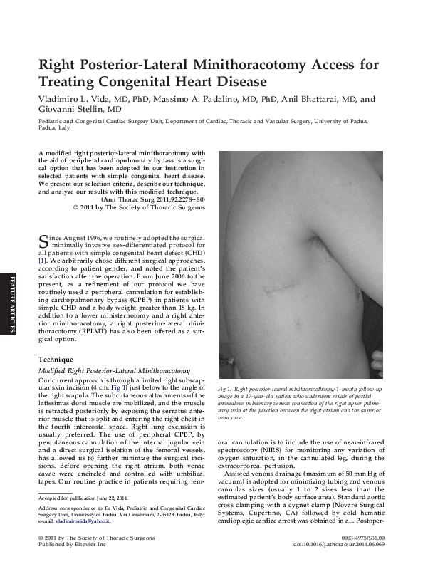 (PDF) Right Posterior-Lateral Minithoracotomy Access for Treating ...