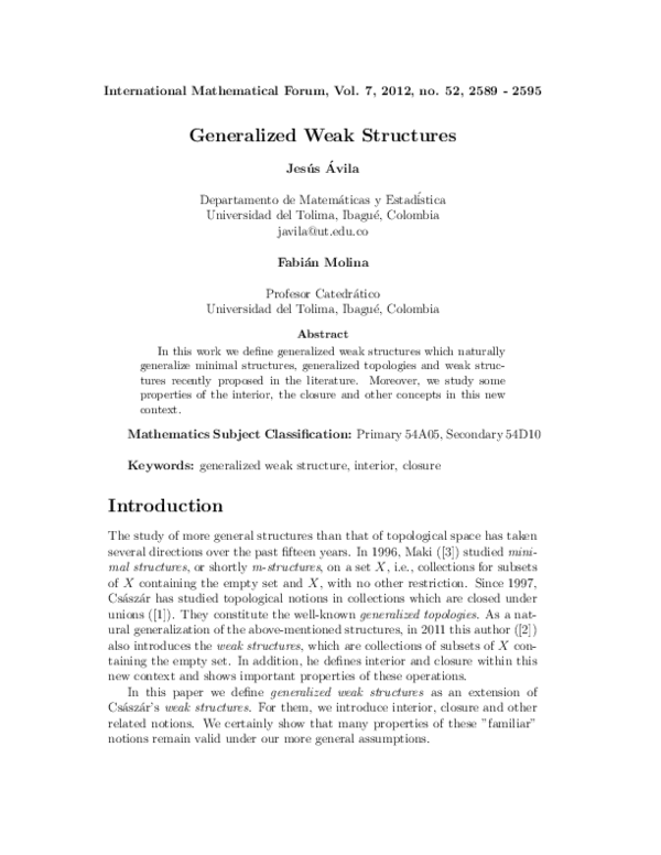 (PDF) Generalized weak structures