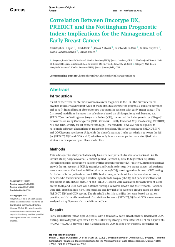 (PDF) Correlation between Oncotype DX, PREDICT and the Nottingham ...
