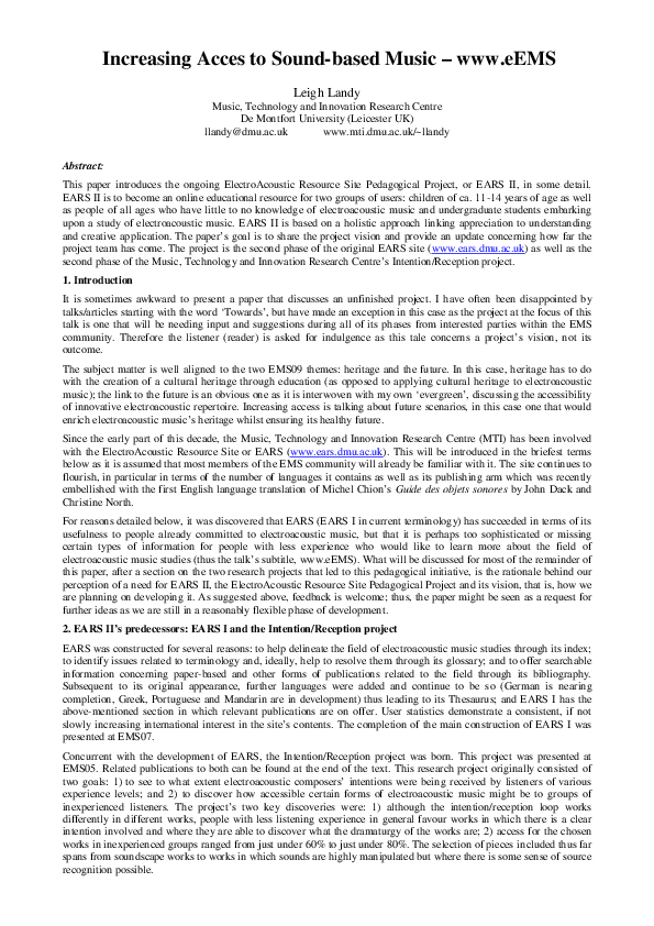 (PDF) Increasing Acces to Sound-based Music – www.eEMS
