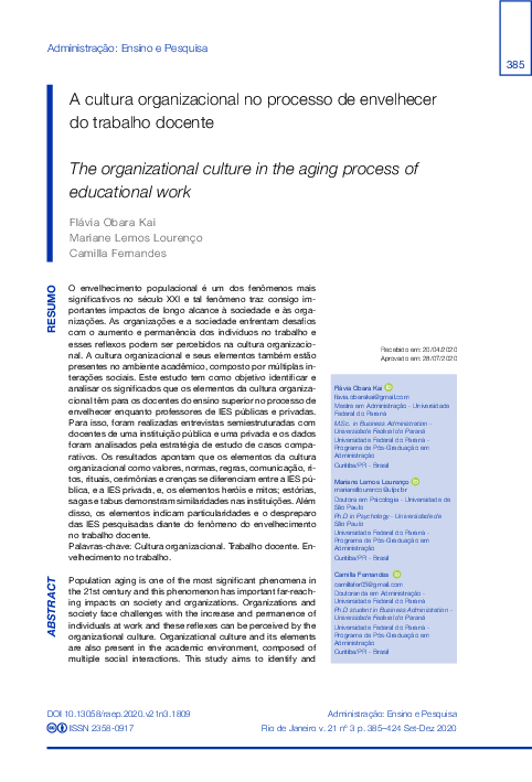 (PDF) The organizational culture in the aging process of educational work
