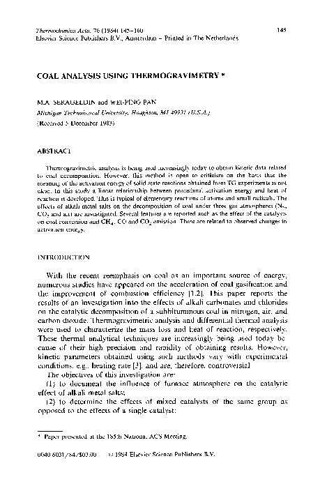 (PDF) Coal analysis using thermogravimetry