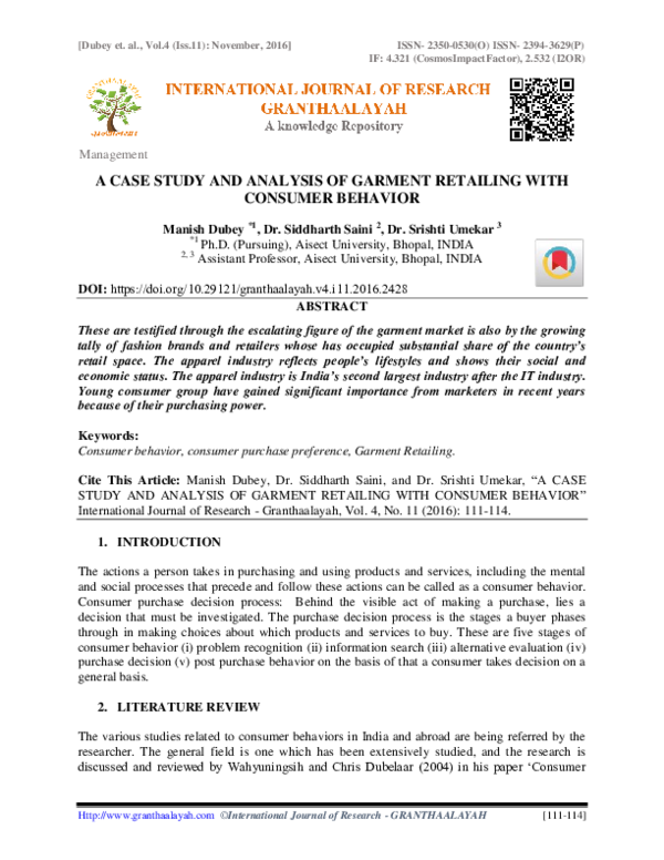 (PDF) A Case Study and Analysis of Garment Retailing with Consumer Behavior