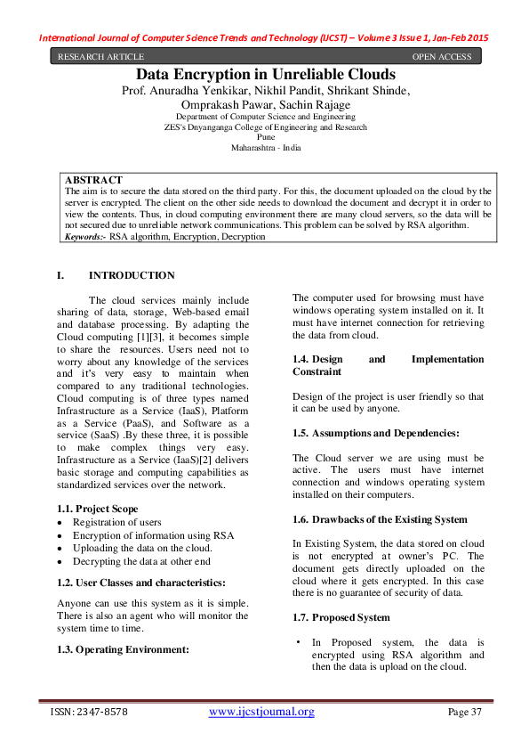 (PDF) Data Encryption in Unreliable Clouds